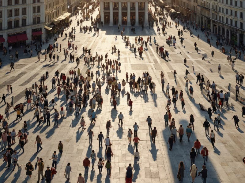 Crowd Walking in Square, View from Above. Generated with AI Stock ...