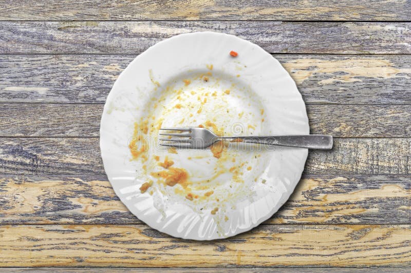 View from Above on Empty Plate, Dirty after the Meal is Finished Stock ...