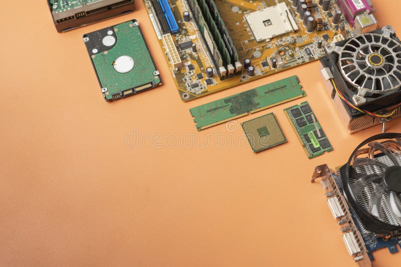 View from Above Flat Lay of Computer Components Details on the Colorful ...