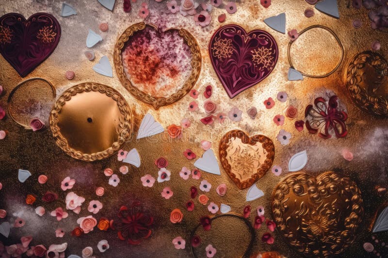 View from Above of a Glittering Surface with Valetine S Day Motifs ...