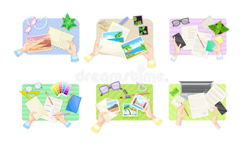 View from Above of Hands Signing Document, Choosing Colors from Palette ...