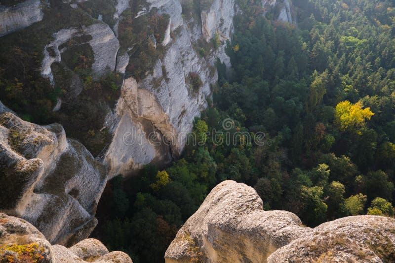 View from Above of High Mountain Cliff and Forest Stock Image - Image ...