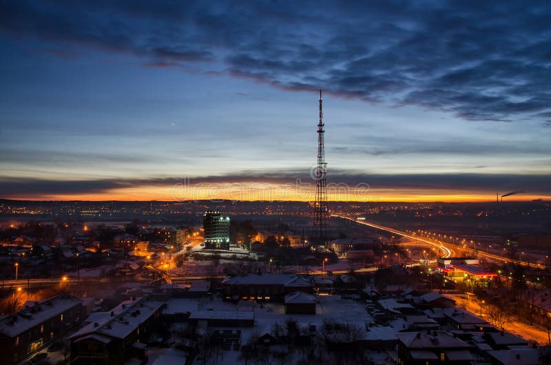 View Above of Irkutsk at Night in Winter Stock Image - Image of ...
