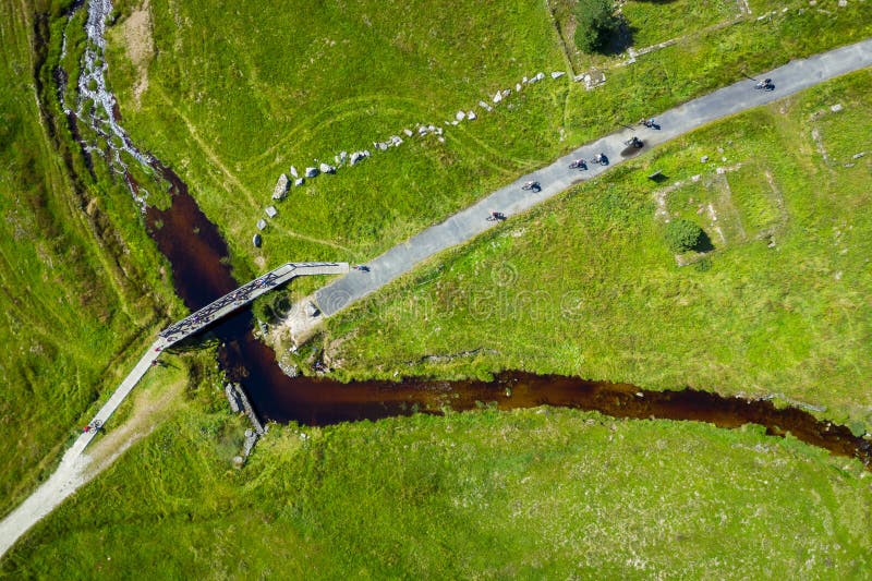 View from Above on Izera Stream and Path with a Small Bridge in the ...