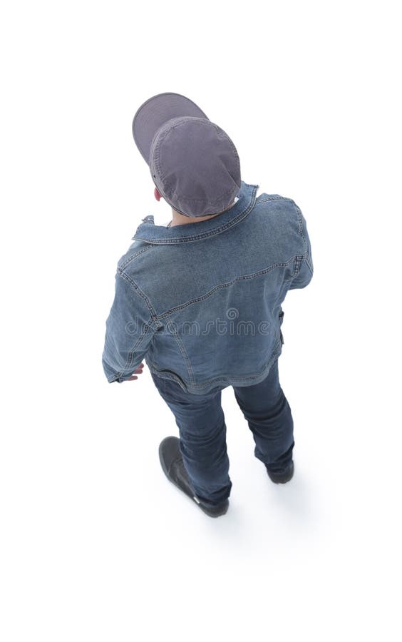 View from Above. Guy in a Baseball Cap and Denim Jacket Stock Photo ...