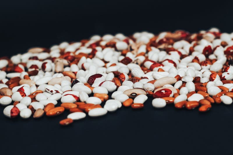 View from Above. Multi-colored Beans Scattered on a Black Background ...