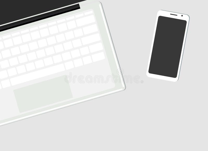 View from Above. Open Laptop with Mobile Phone Stock Vector ...