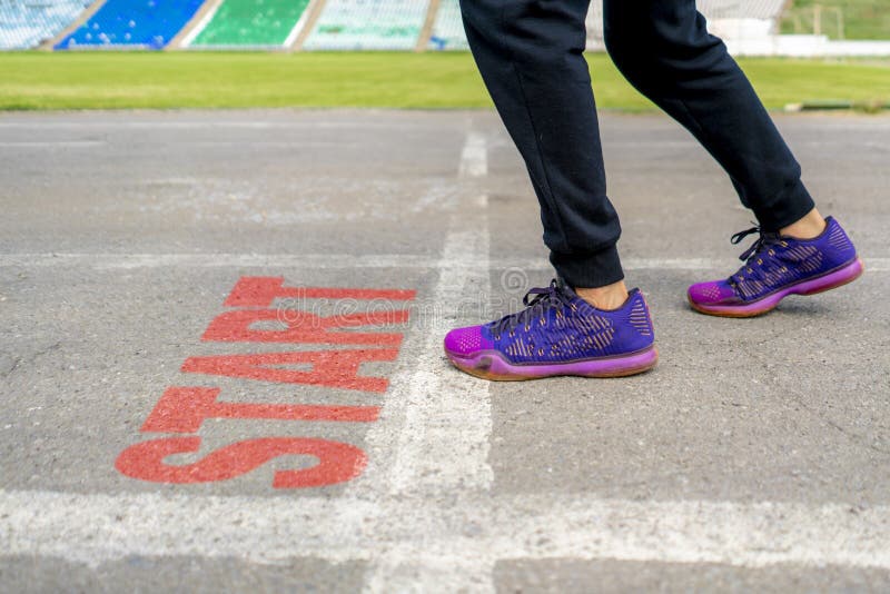 View from Above of a Person on the Start Line with Text Word Designs ...