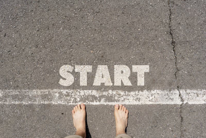 View from Above of a Person on the Start Line with Text Word Designs ...