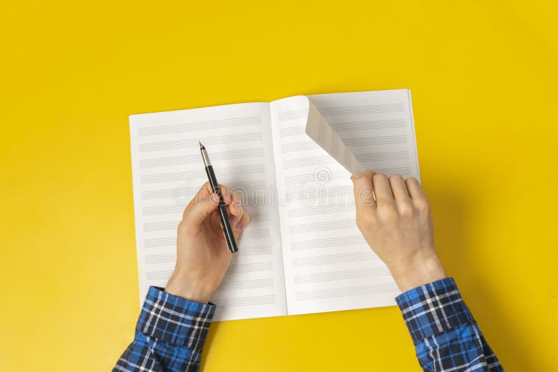 View from Above, Person Taking Down the Notes in Notebook, Empty Blank ...