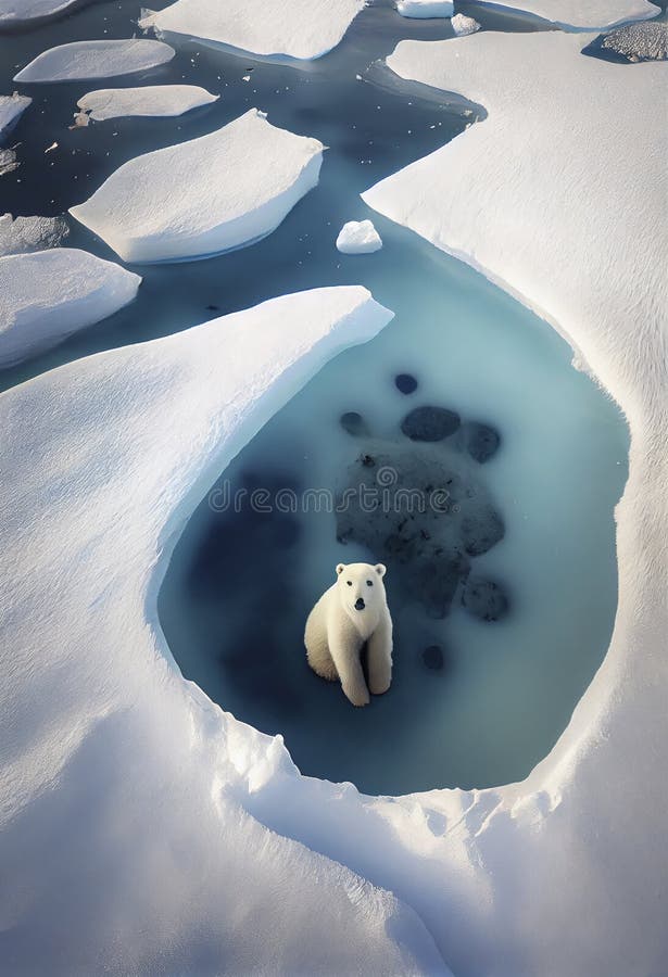 View from Above of Polar Bear in North Pole. Generative AI Stock ...