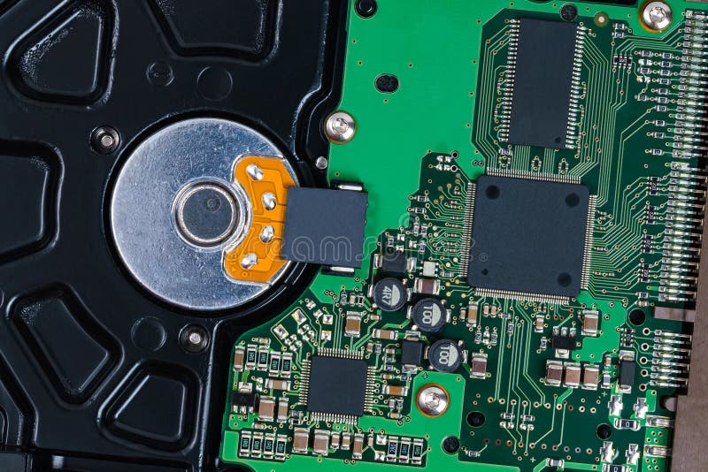 View Above of the Printed Circuit Board of a Computer Hard Drive Stock ...