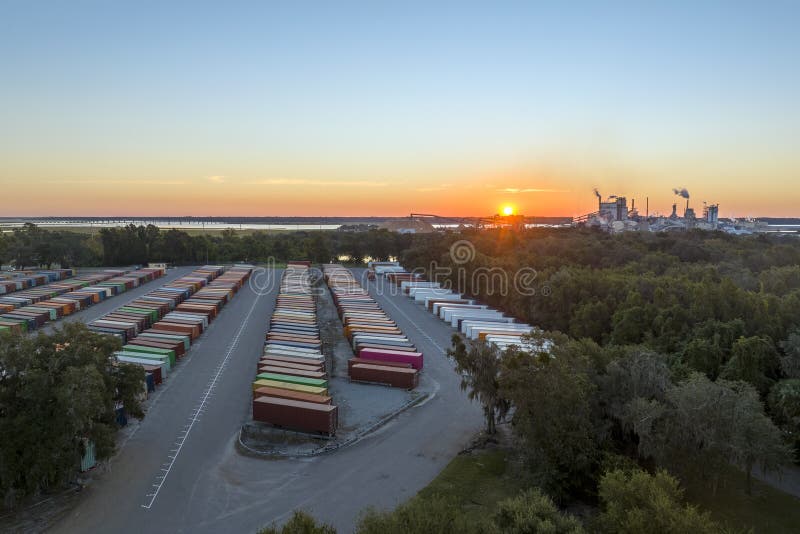 View from Above of Production Line Factory with Large Cargo Container ... View from Above of Production Line Factory with Large Cargo Container ...