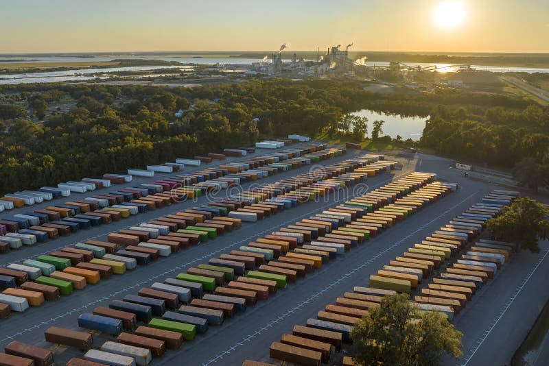 View from Above of Production Line Factory with Large Cargo Container ... View from Above of Production Line Factory with Large Cargo Container ...