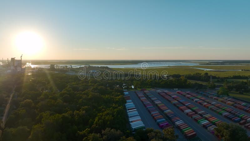 View from Above of Production Line Factory with Large Cargo Container ... View from Above of Production Line Factory with Large Cargo Container ...