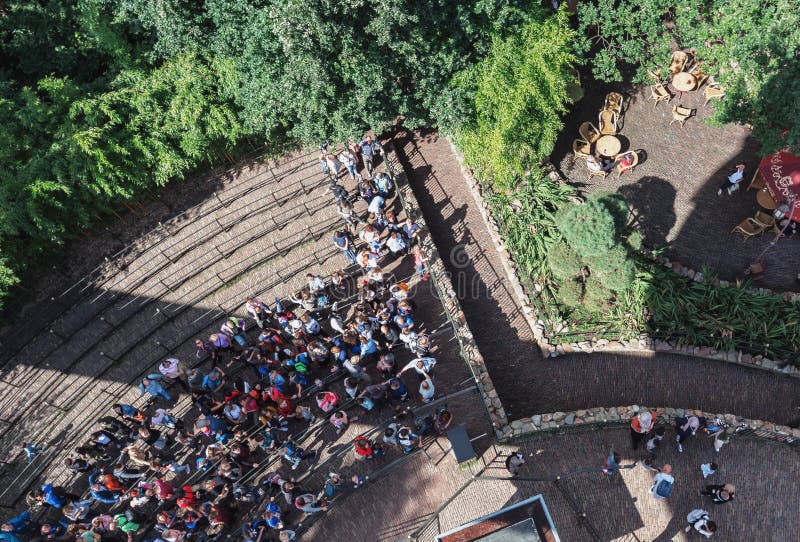 View from Above on a Queue for an Attraction in the Amusement Pa ...