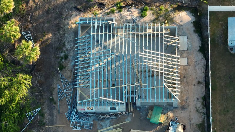 View from Above of Rooftop Assembly Made from Steel Truss Framework on ...