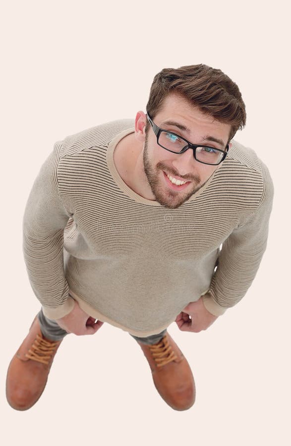 View from Above. Serious Young Man Looking at Camera Stock Photo ...