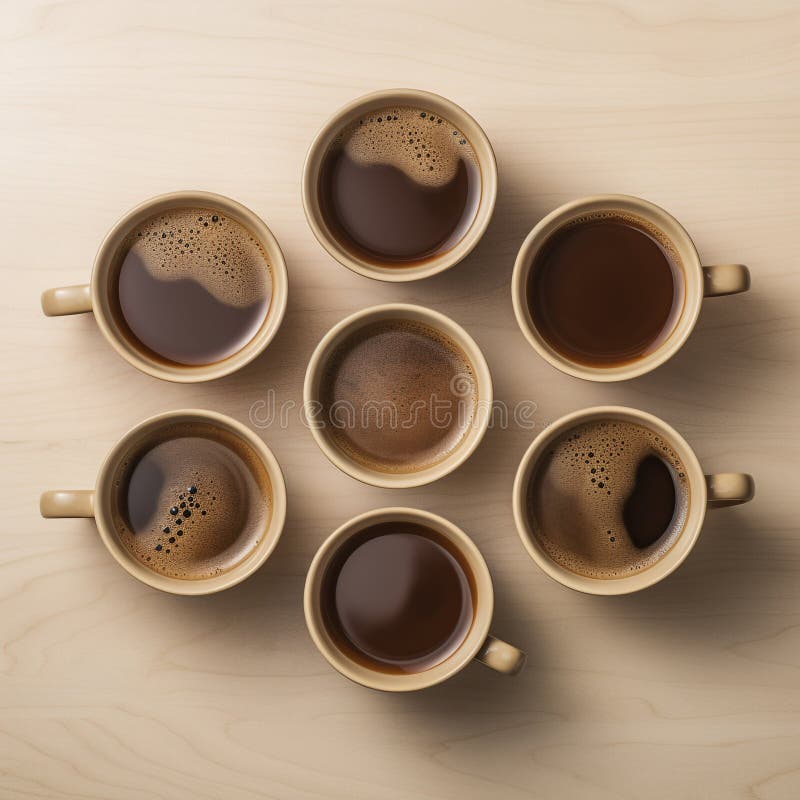 The View from Above of Several Cups of Coffee of Various Varieties ...