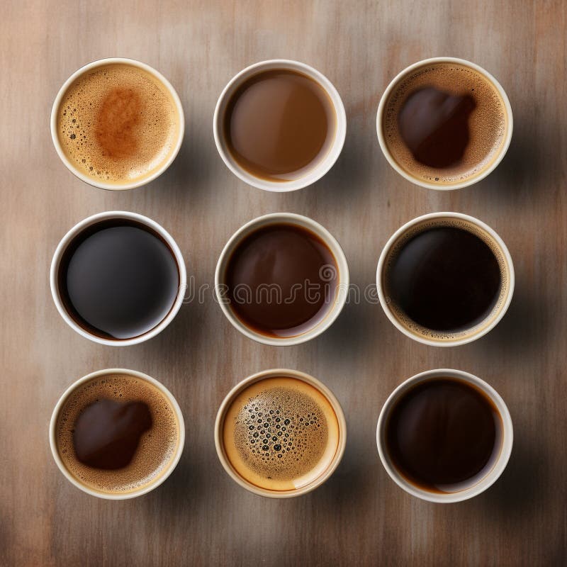 The View from Above of Several Cups of Coffee of Various Varieties ...