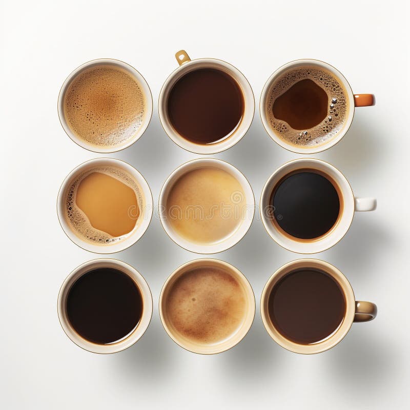 The View from Above of Several Cups of Coffee of Various Varieties ...