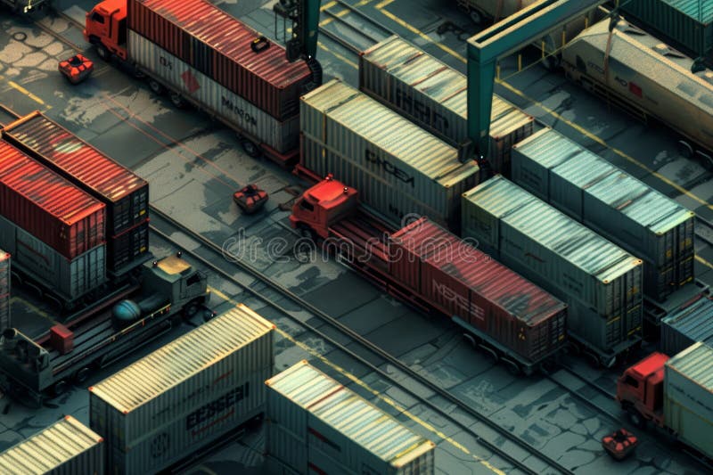 A View from Above Showing Rows of Shipping Containers in a Container ...