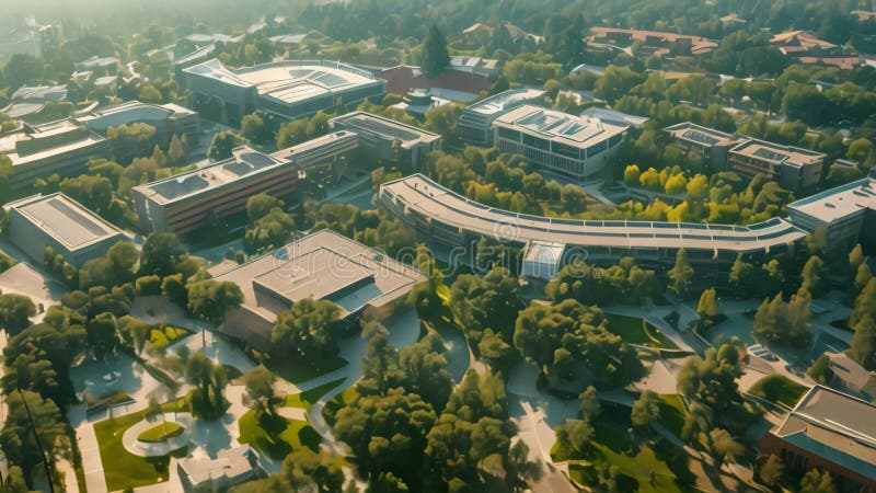 View from Above Shows Campus with Trees Around it, a Sprawling Campus ...