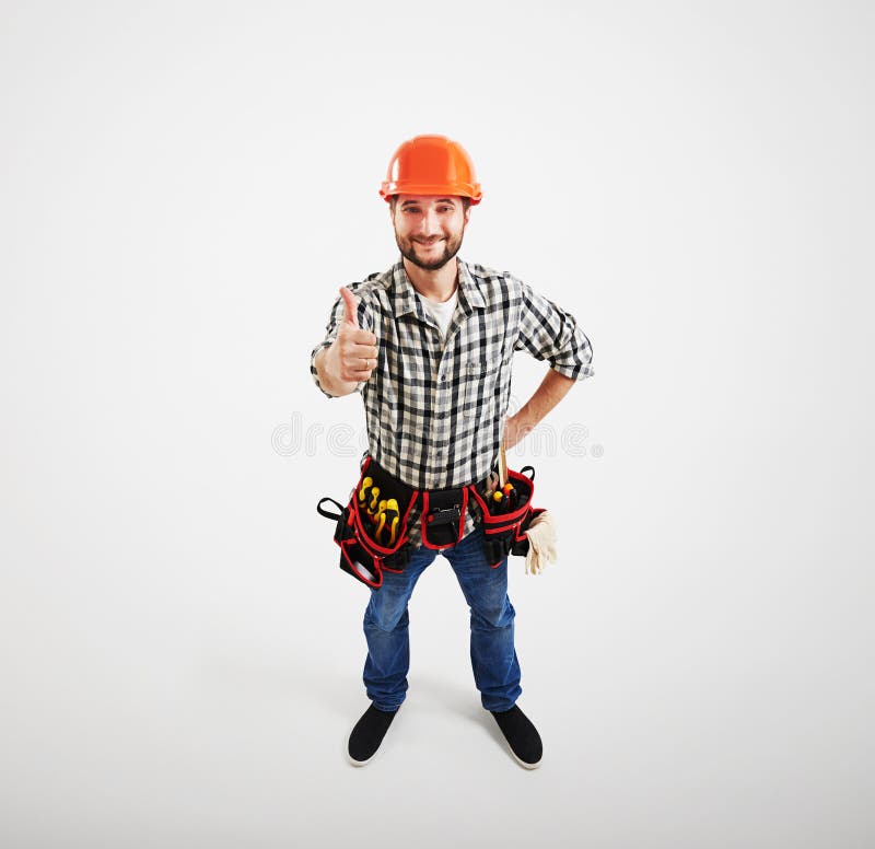 Smiley Builder in Hard Hat and Belt Stock Photo - Image of person ...