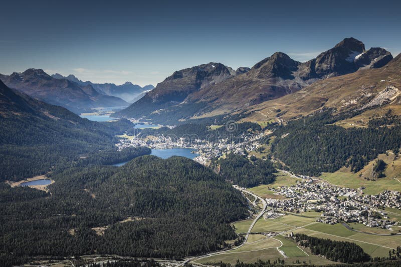 View Above St Moritz from Muottas Muragl of Upper Engadine, Graubunden ...