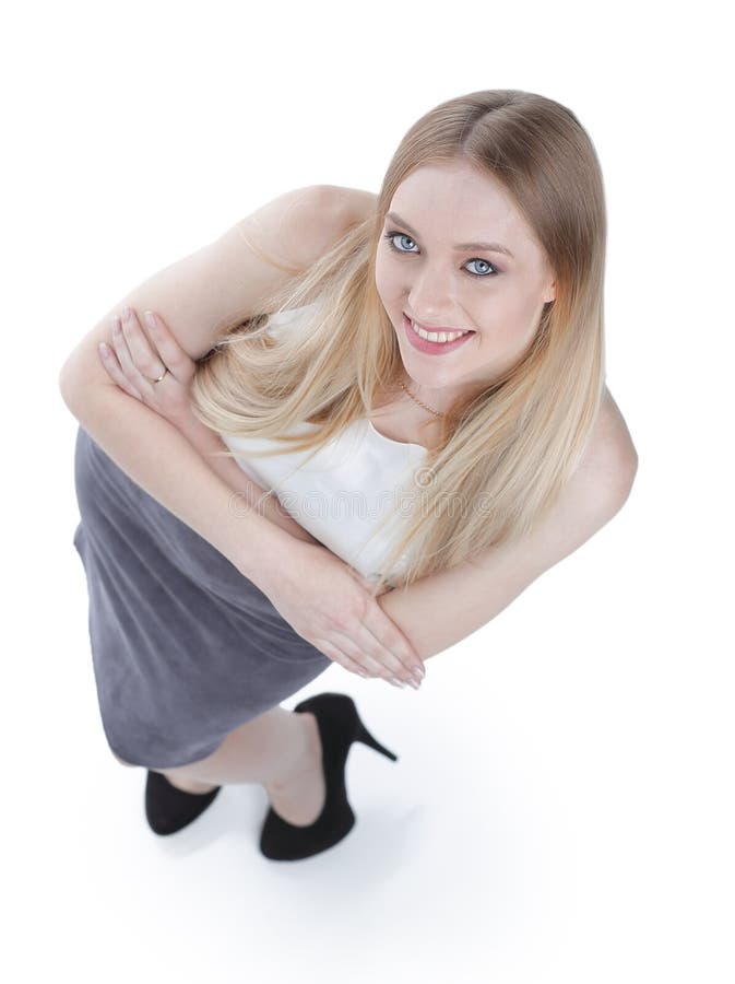 View from Above. Successful Young Business Woman Looking at the Camera ... View from Above. Successful Young Business Woman Looking at the Camera ...