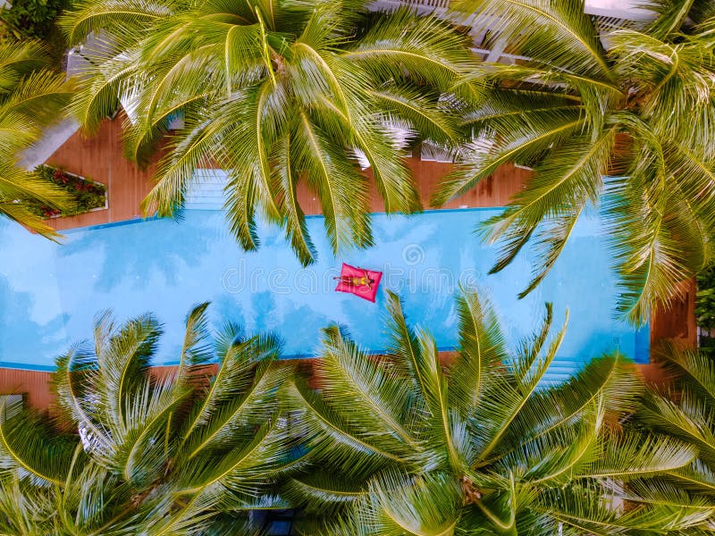 View from Above at a Swimming Pool, Women in Swimming Pool, Drone View ...