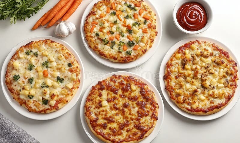 View from Above of Three Gourmet Pizzas with Different Toppings Stock ...