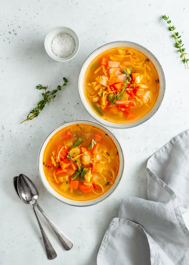 View from Above on Two Portion of Spring Vegetable Soup Stock Image ...