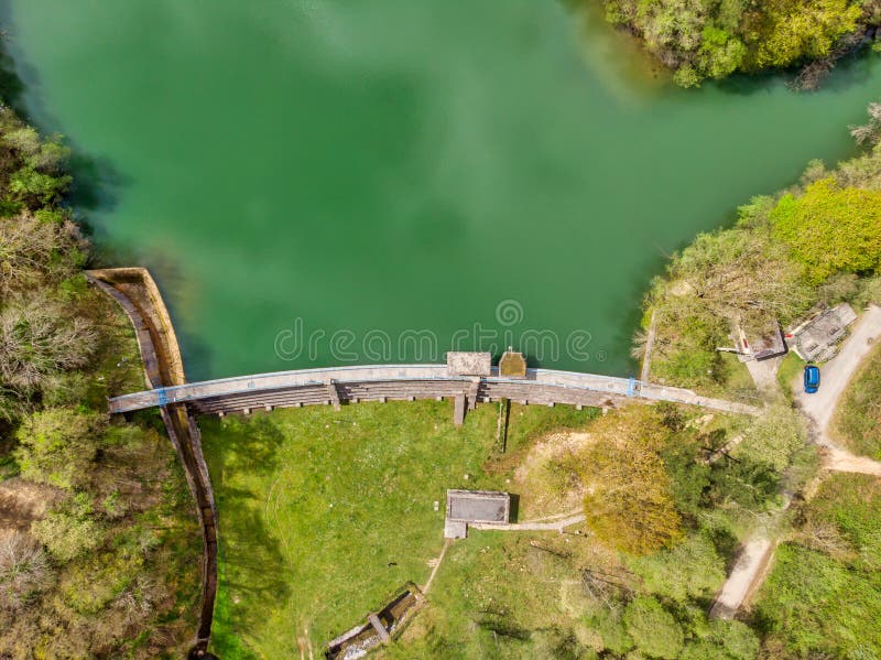 View from Above of the Water Dam. Stock Image - Image of green, view ...