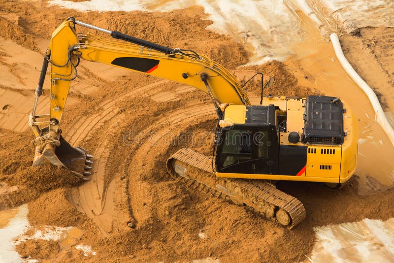 Working Excavator Tractor Digging a Trench. Stock Photo - Image of ...