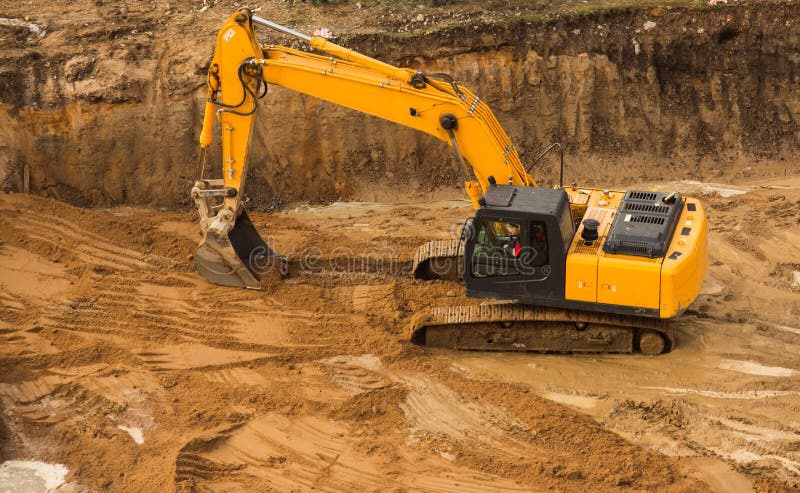 Working Excavator Tractor Digging a Trench. Stock Image - Image of ...