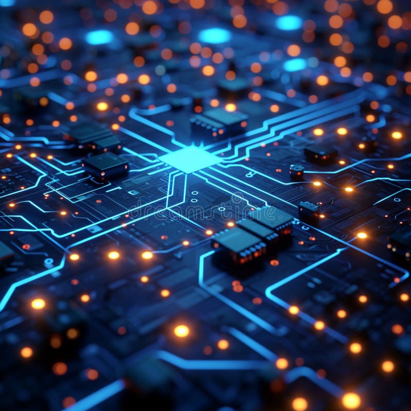 View Abstract Technology, 3D Rendering, Blue Circuit Board, Digital ...