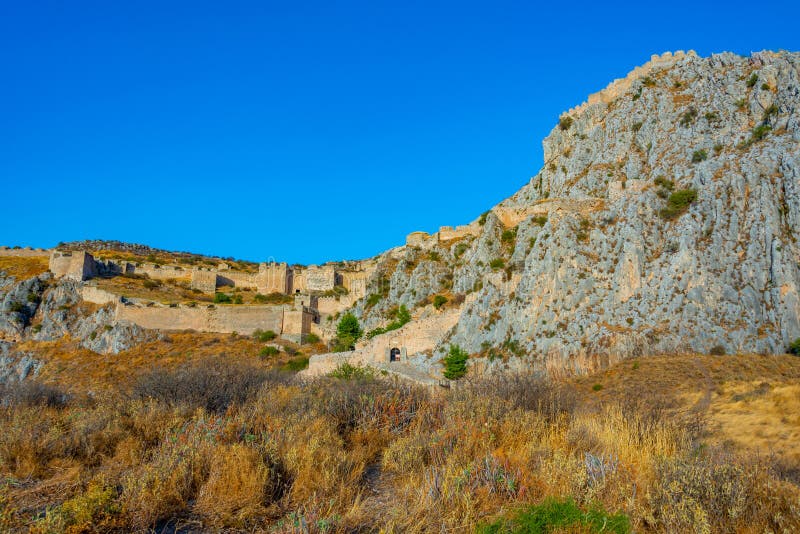 View of Acrocorinth Castle in Greece Stock Photo - Image of stronghold ...