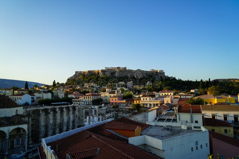 View of the Acropolis, Erechtheion, from Monasteraki Square through Old ...
