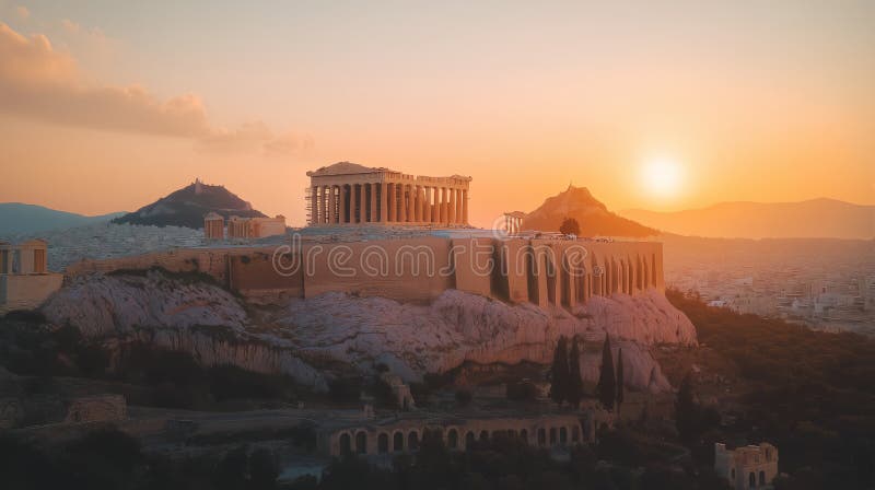 A View of the Acropolis in Greece Bathed in the Warm Light of the ...