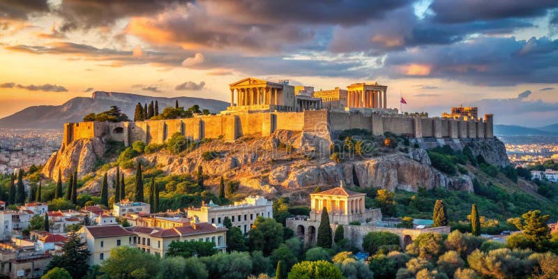 View of the Acropolis Over Athens, Greece Stock Illustration ...