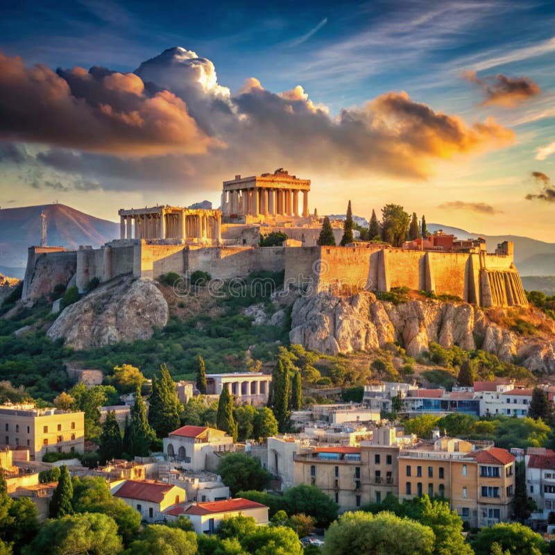 View of the Acropolis Over Athens, Greece Stock Illustration ...