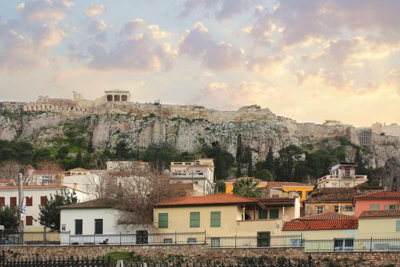 View of the Acropolis from Plaka in Athens, Greece Stock Image - Image ...