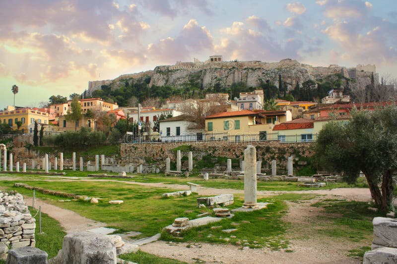 View of the Acropolis from Plaka in Athens, Greece Stock Photo - Image ...