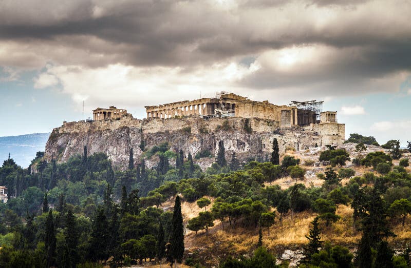 View of Acropolis on a Rainy Day, Parthenon, Athens Stock Image - Image ...