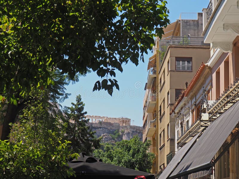 View of the Acropolis from Street in Athens Stock Image - Image of ...