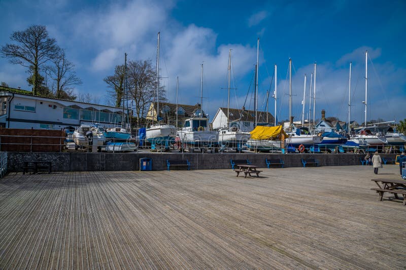 A View Across the Harbour Decking in Saundersfoot, Wales Stock Image ...