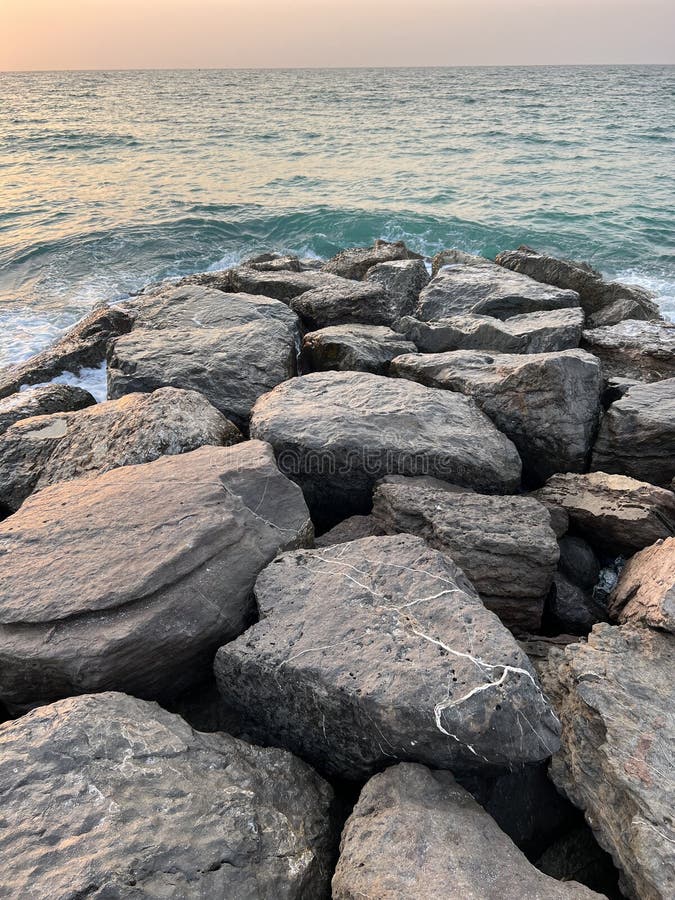 A View Across the Rocks and Sea Stock Image - Image of view, ajman ...