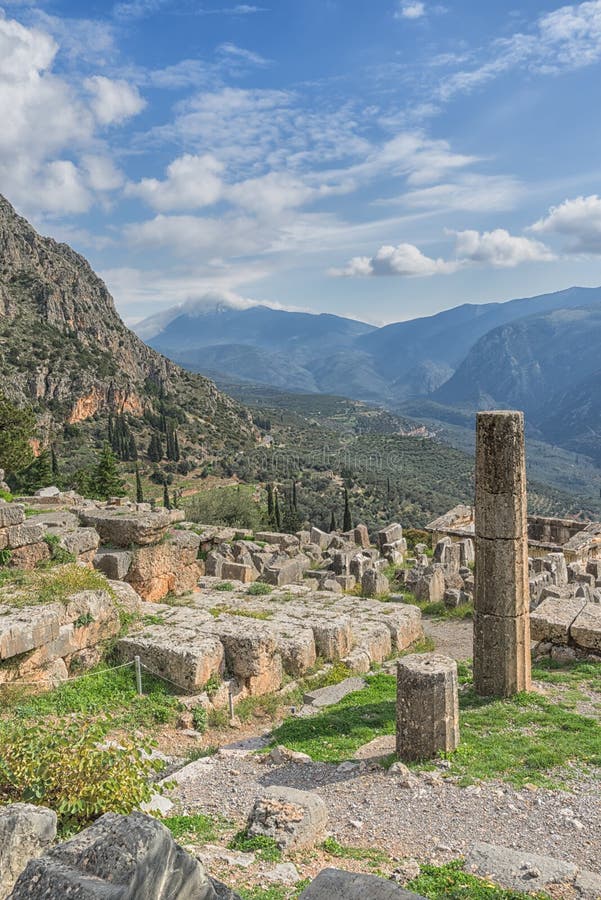 View Across the Ruins of Delphi with Mountains in Background Stock ...