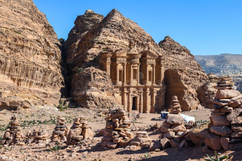View at Ad Deir Monastery of Petra on Jordan Stock Image - Image of ...